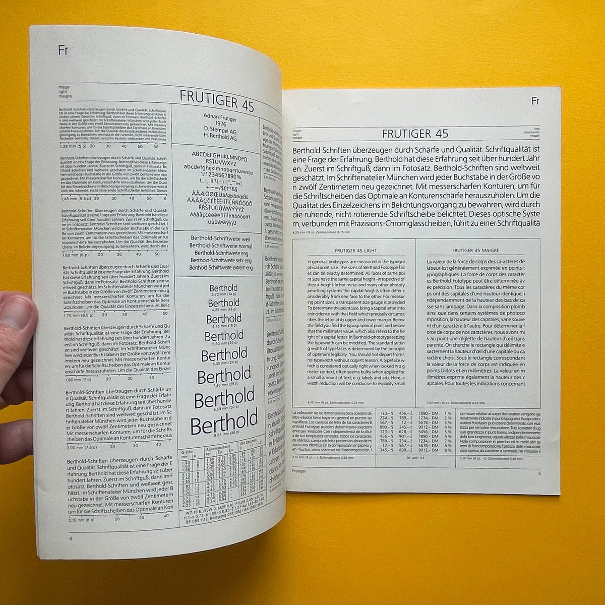Frutiger-Probe 101, Berthold Fototype [Specimen Booklet] – The Print Arkive