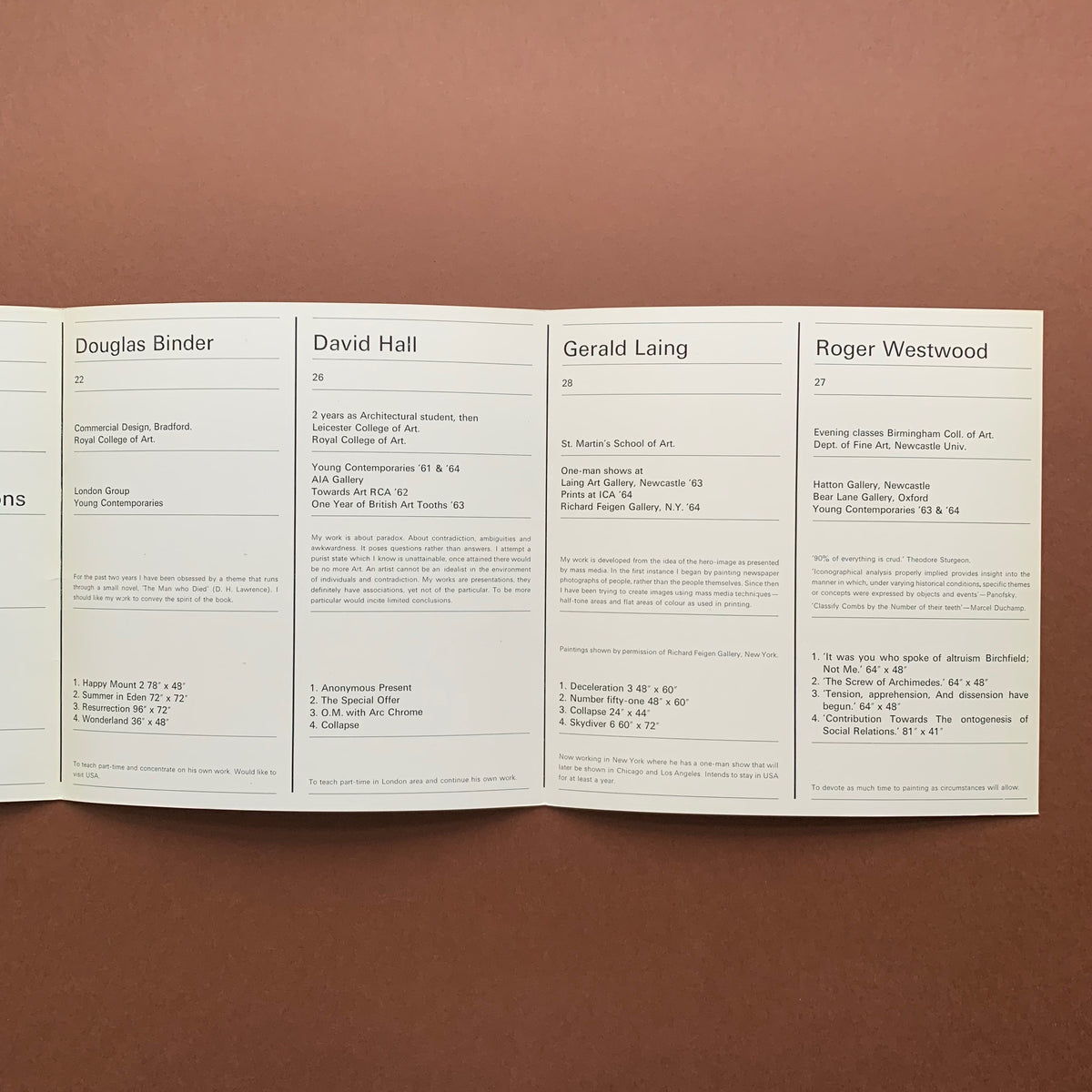 Four Young Artists: Douglas Binder, David Hall, Gerald Laing, Roger We ...